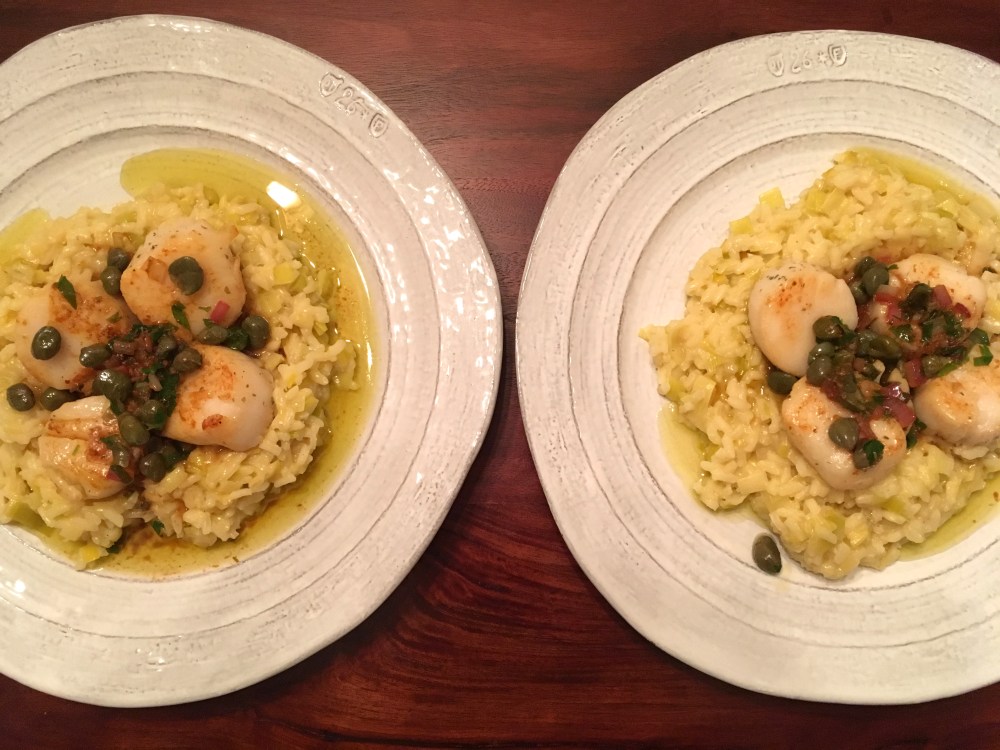 Lemon and Leek Risotto served with Sea Scallops with Brown Butter ...