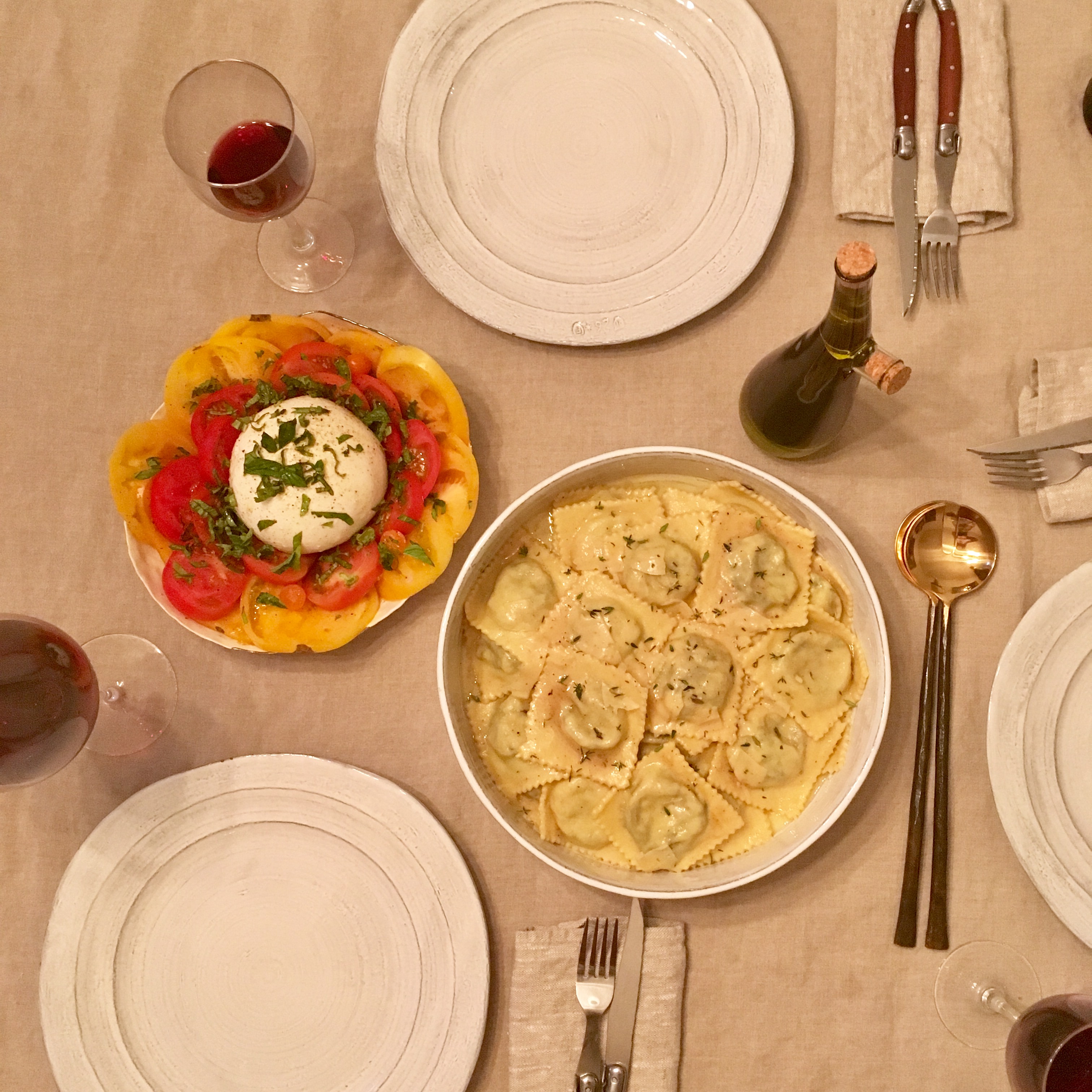 Swiss Chard, Ricotta, and Soppressata Ravioli in Wine sauce – Chez Nous